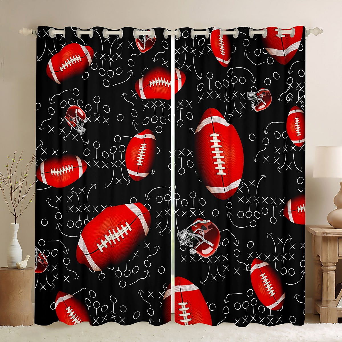 Cartoon Rugby Curtains Teens Youth Sports Game Blackout Curtains for ...
