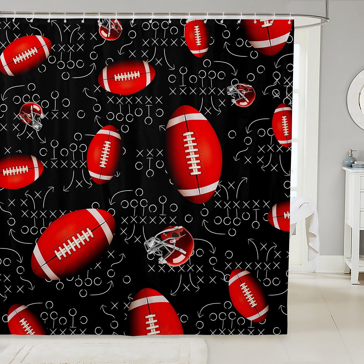 Cartoon Rugby Shower Curtain for Boys Teens Youth Sports Game Bathroom ...