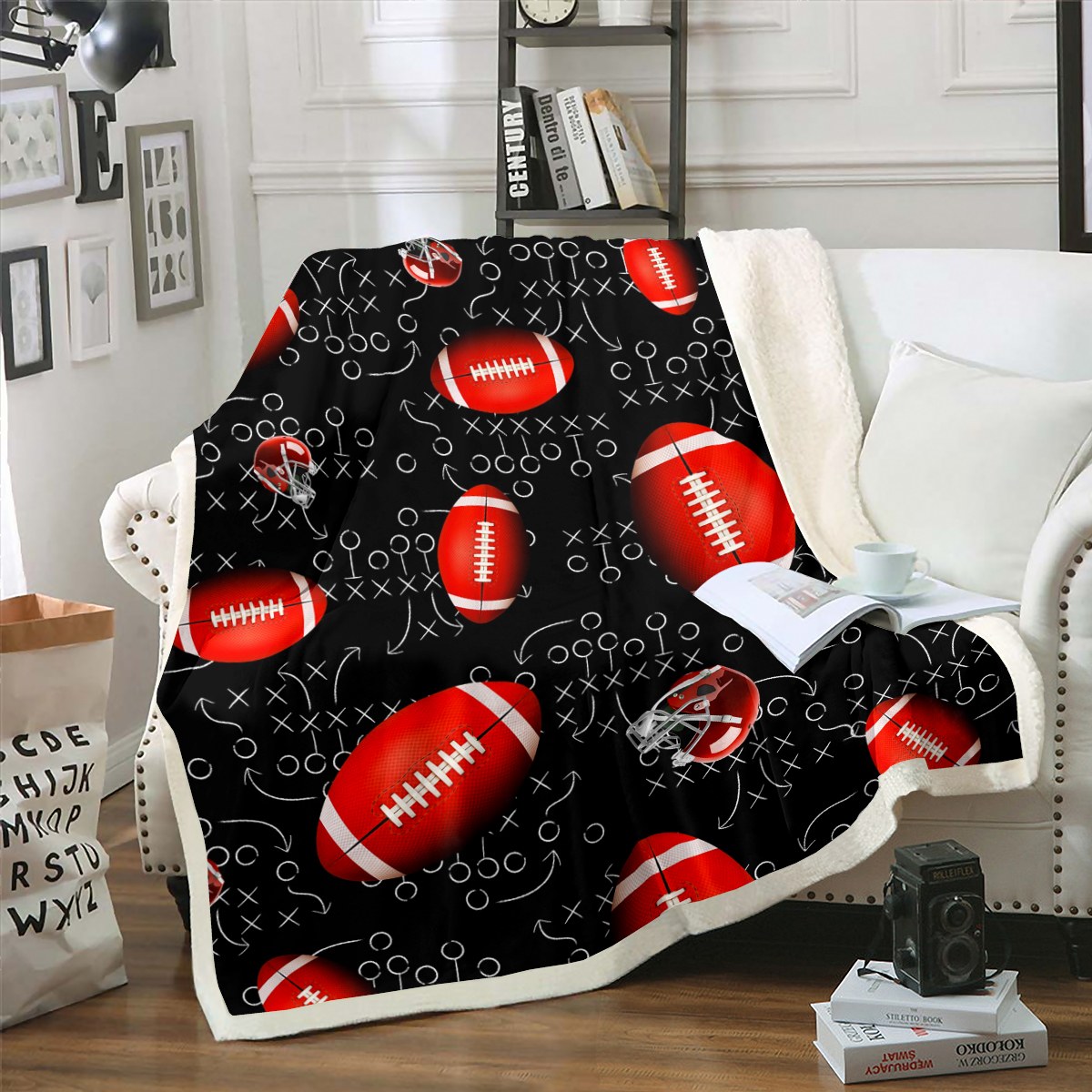 Cartoon Rugby Throw Blanket Sports Game Baby Fleece Blanket Decorative ...