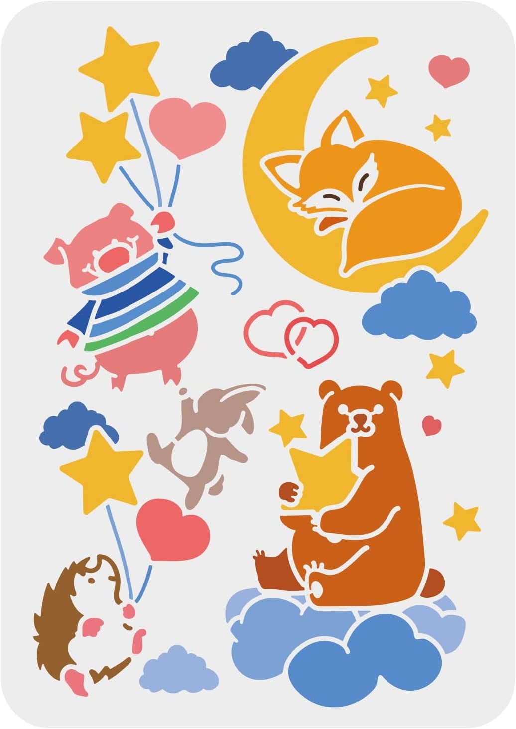 Cartoon Safari Animal Stencils 11.7x8.3 inch Heart Star Stencil Rabbit ...