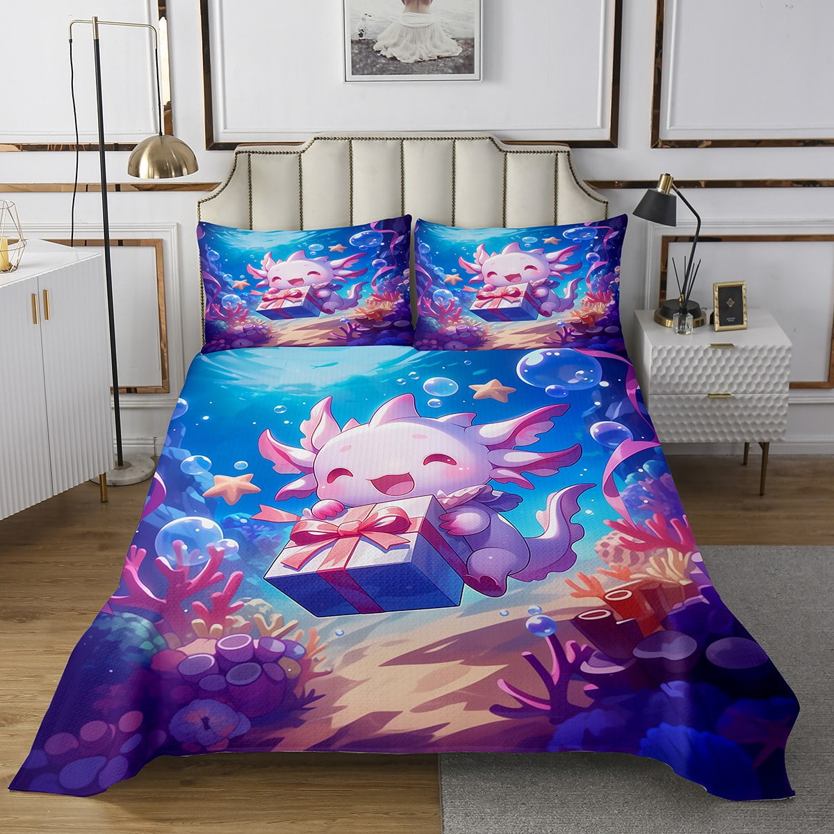 Cartoon Salamander Bedspread King Size,Underwater Animals Bedding Set ...