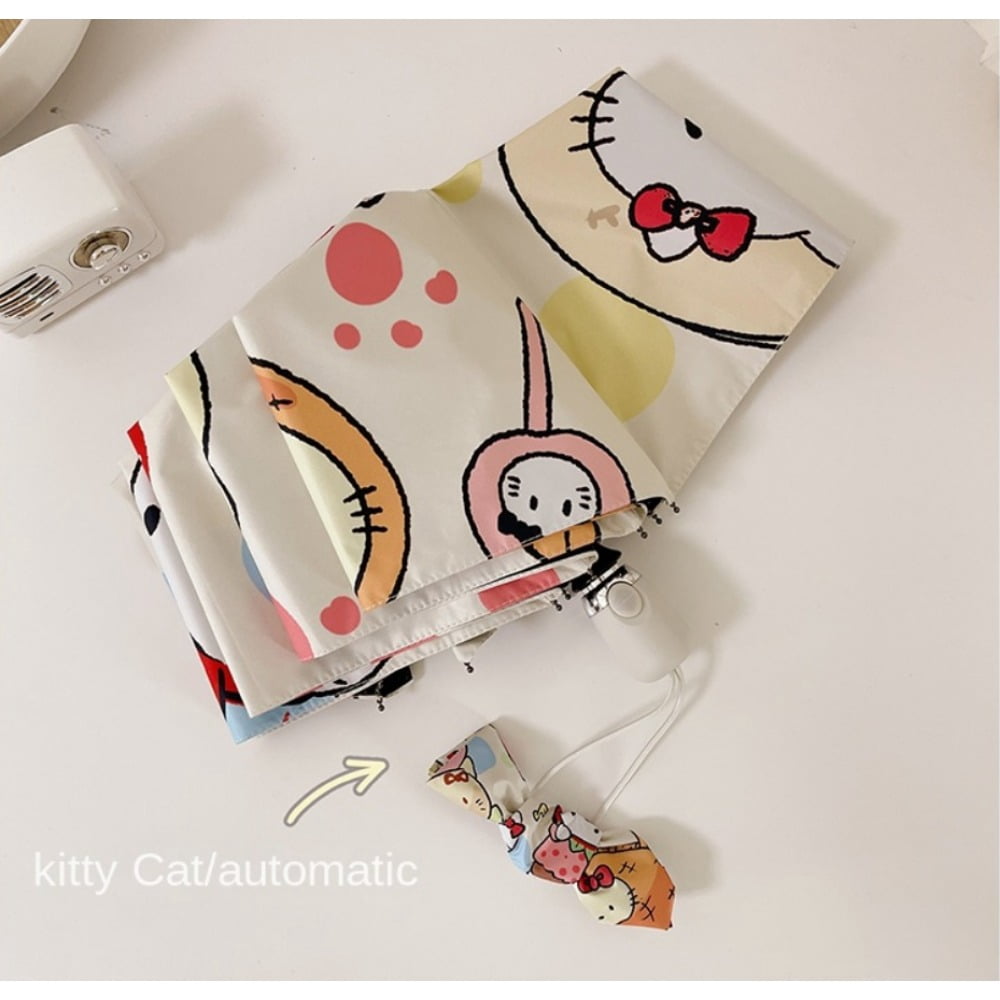 Cartoon Sanrio Cute Umbrella Hello Kittys Kawaii Student Rainy Folding ...