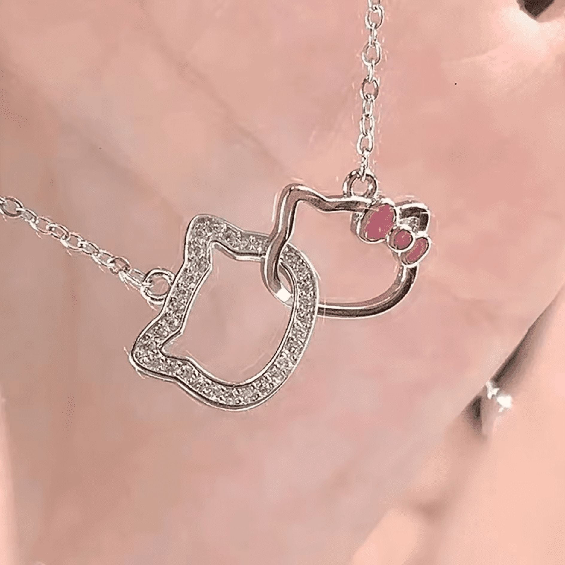 Cartoon Sanrio Hello Kitty Necklace Pendant Kawaii Double Ring Clavicle ...