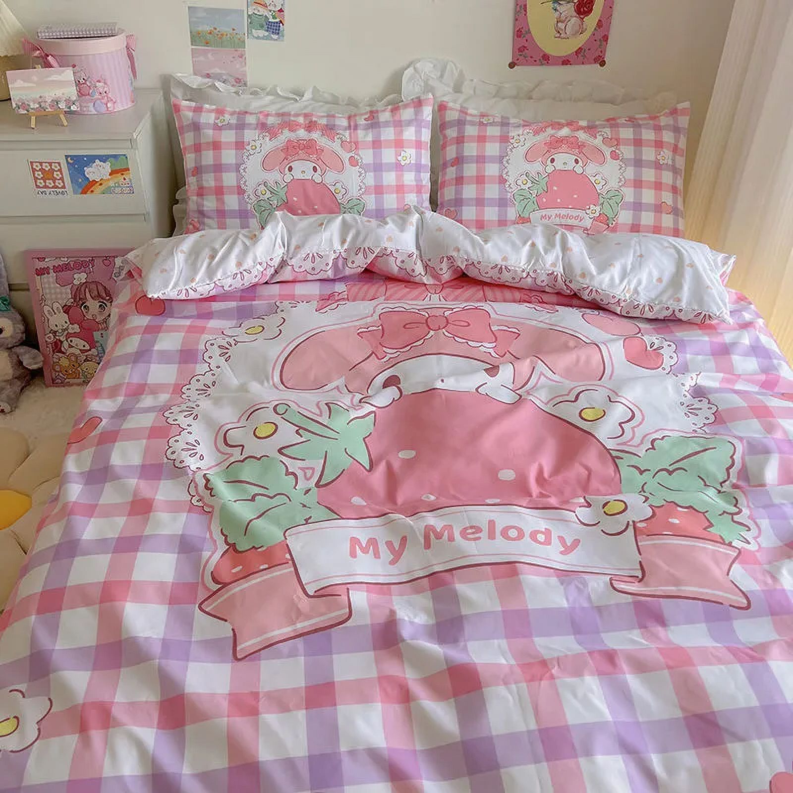 Cartoon Sanrio Kuromi My Melody Cinnamoroll (Sheet + Pillowcase + Quilt ...