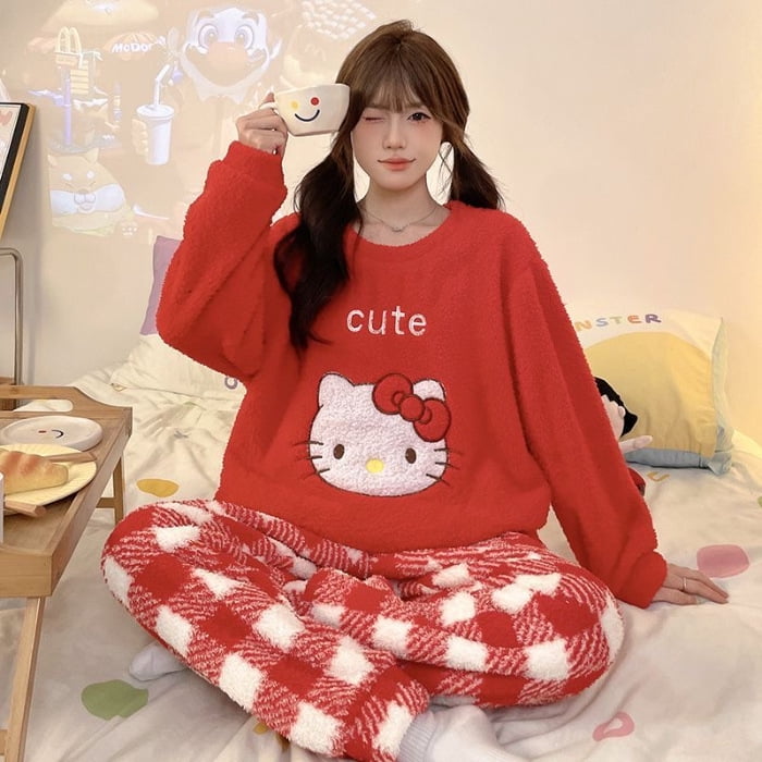 Cartoon Sanrio hello kitty Christmas holiday coral velvet pajamas for ...