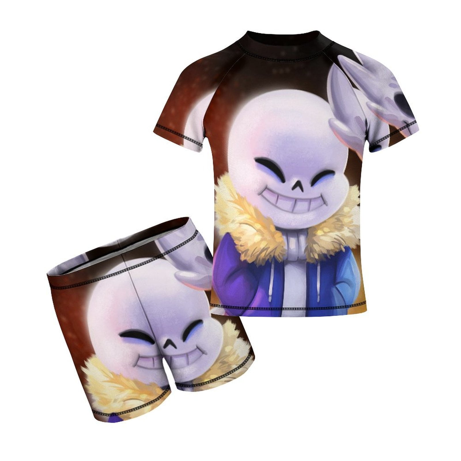 Cartoon Sans Undertale Boy's Swimsuit Short Sleeve T Shirt Swim Trunks ...