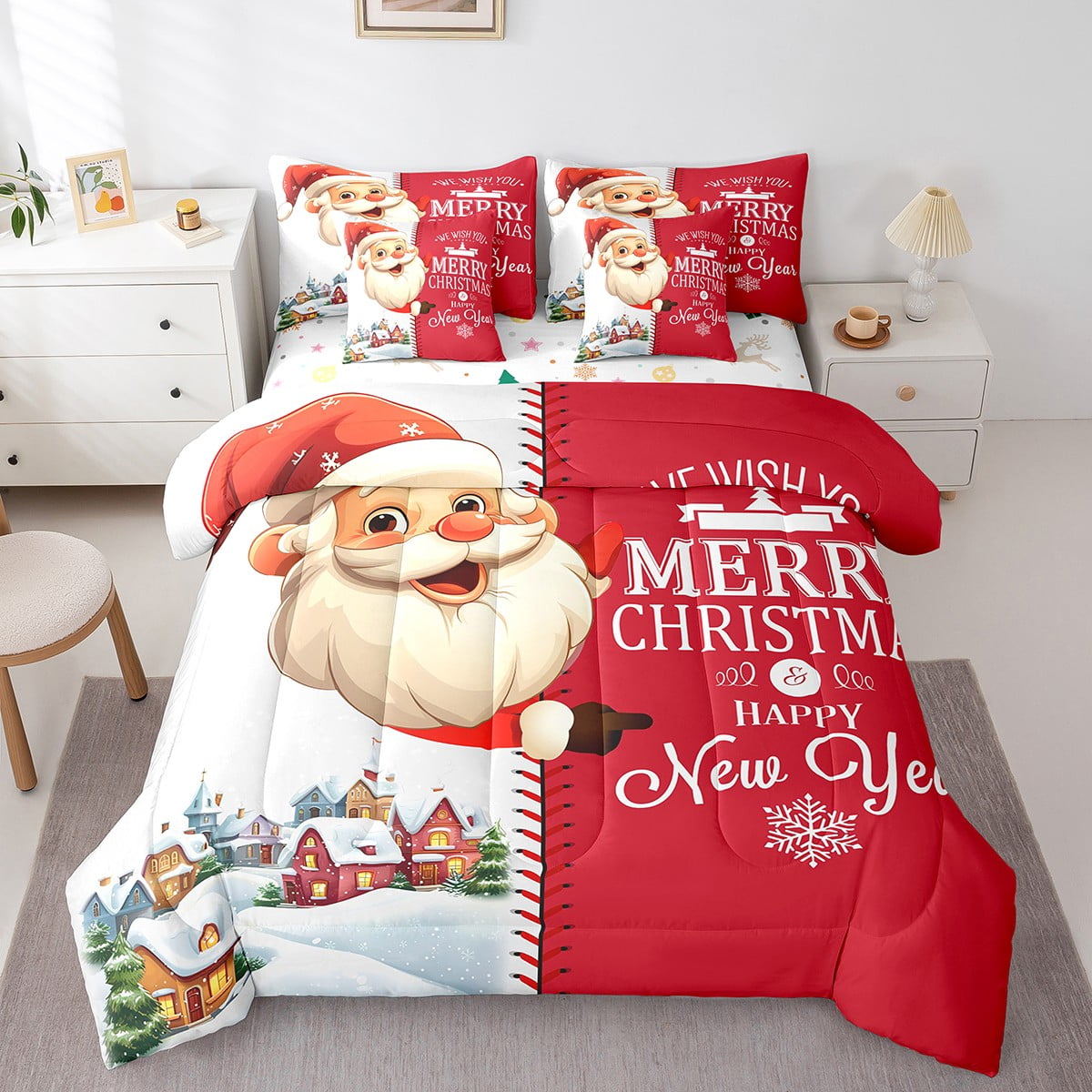 Cartoon Santa Claus Bed in a Bag Queen Comforter Set 7 Piece,Cute Xmas ...