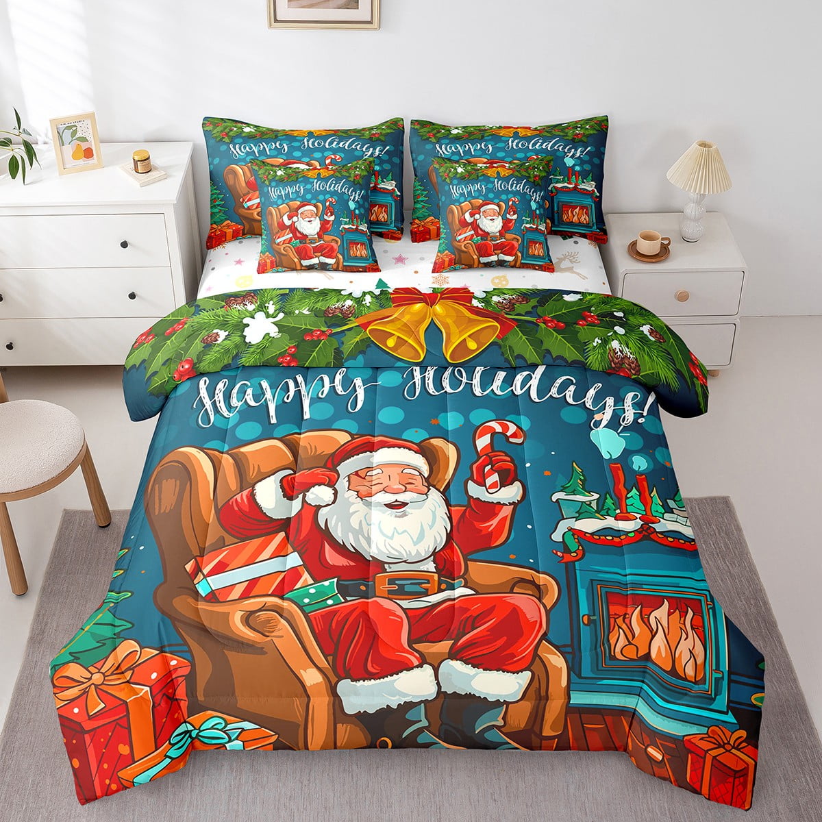 Cartoon Santa Claus Comforter Set 7 Piece Bed in a Bag Twin,Christmas ...