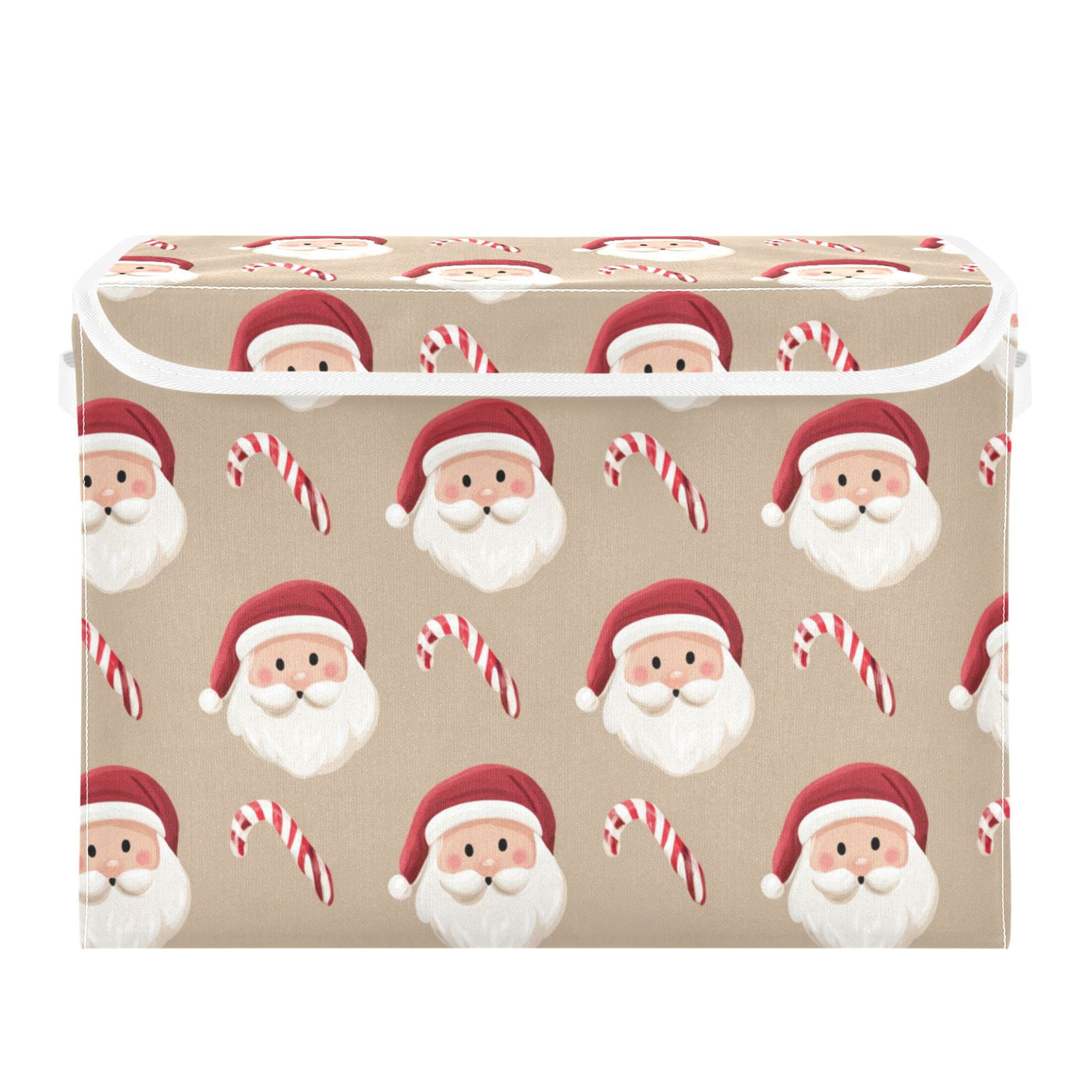 Cartoon Santa Claus Faces Candy Canes Foldable Storage Bins with Lids ...