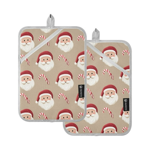 Cartoon Santa Claus Faces Candy Canes Pot Holder Heat Resistant Mat ...