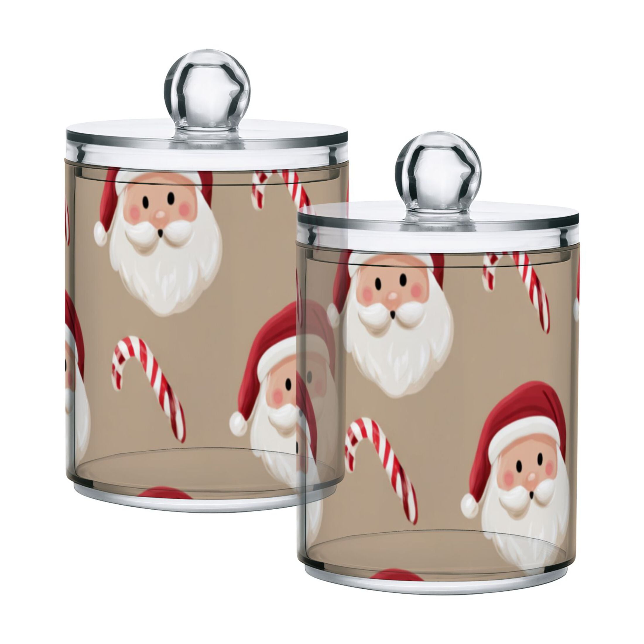 Cartoon Santa Claus Faces Candy Canes Translucent Plastic Cans Storage ...