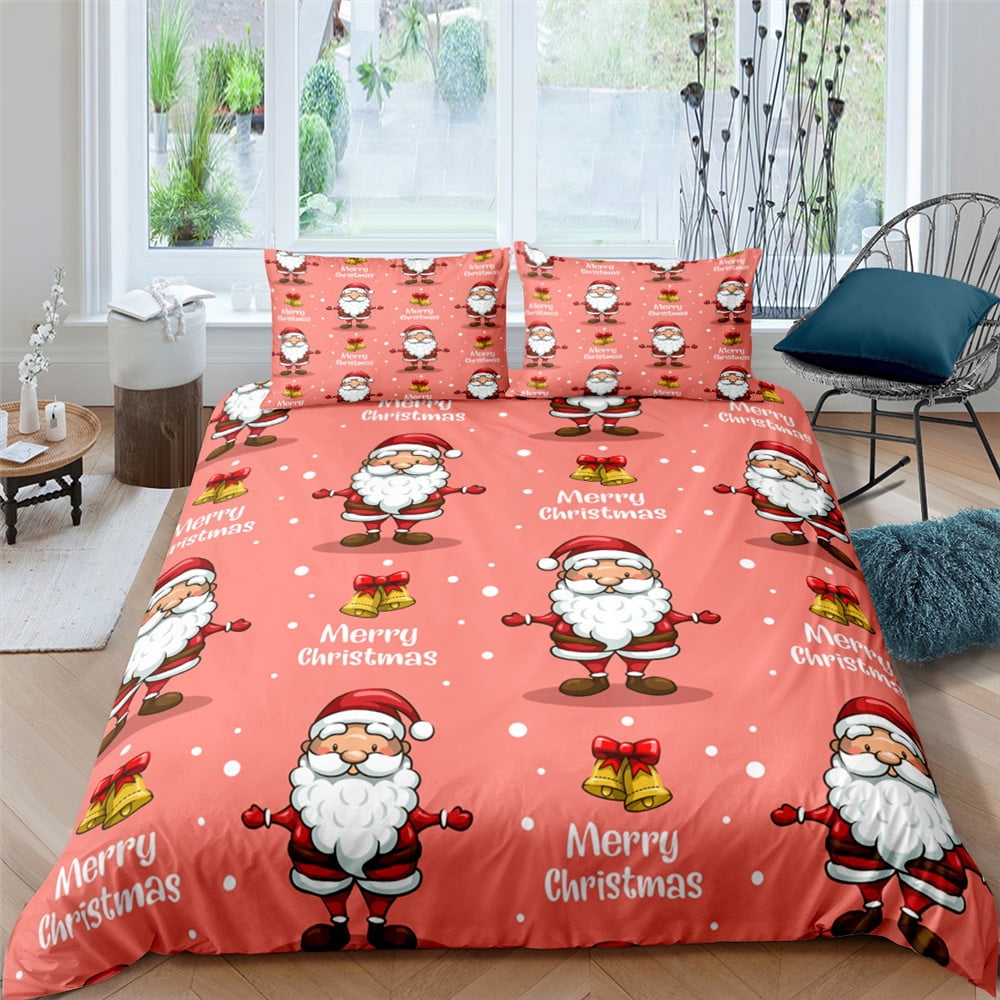 Cartoon Santa Claus Floral Duvet Cover Children's Room Use Bedding Sets ...