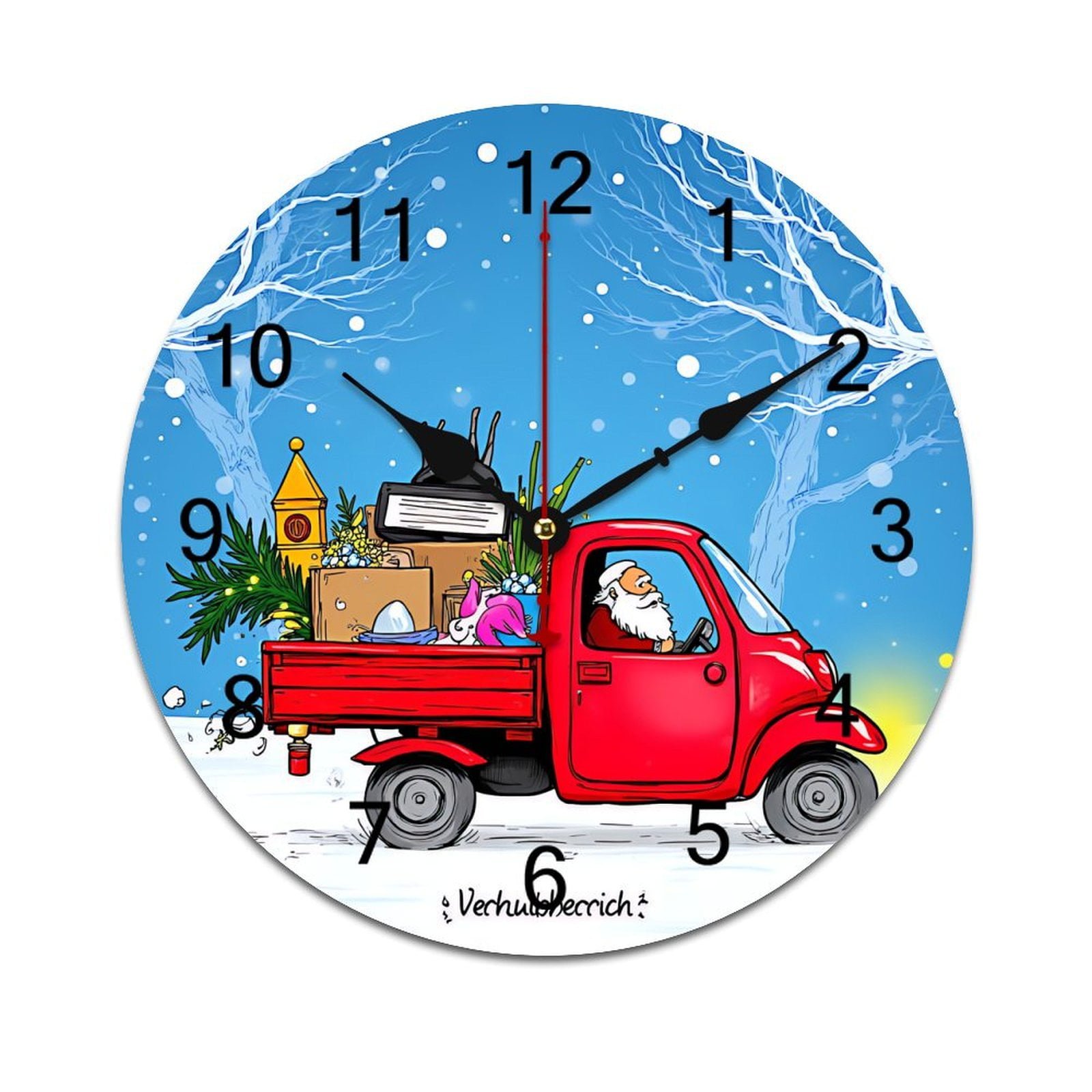 Cartoon Santa Claus Gift And Christmas Tree Red Truck Time Decorative ...
