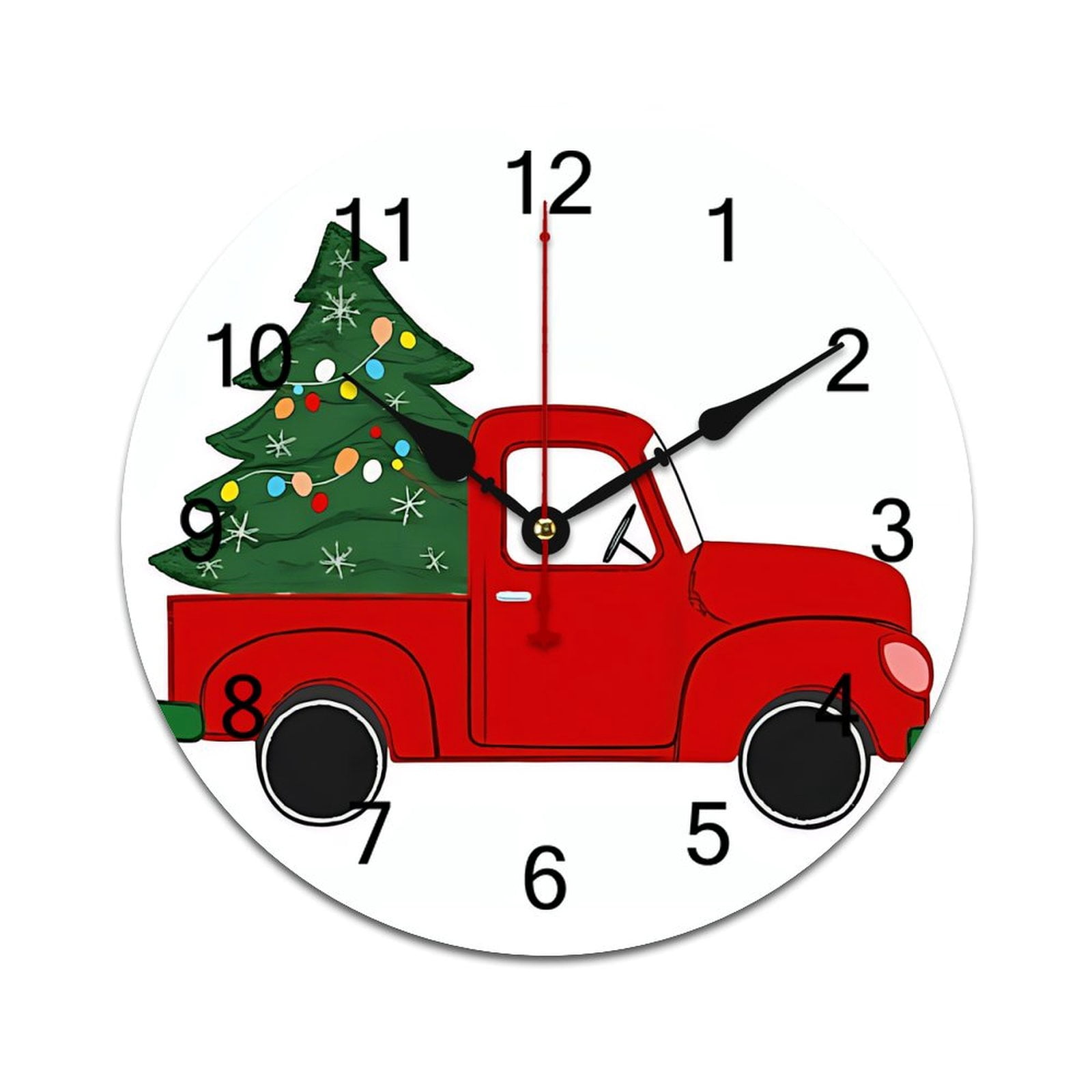 Cartoon Santa Claus Gift And Christmas Tree Red Truck Word Saying Big ...