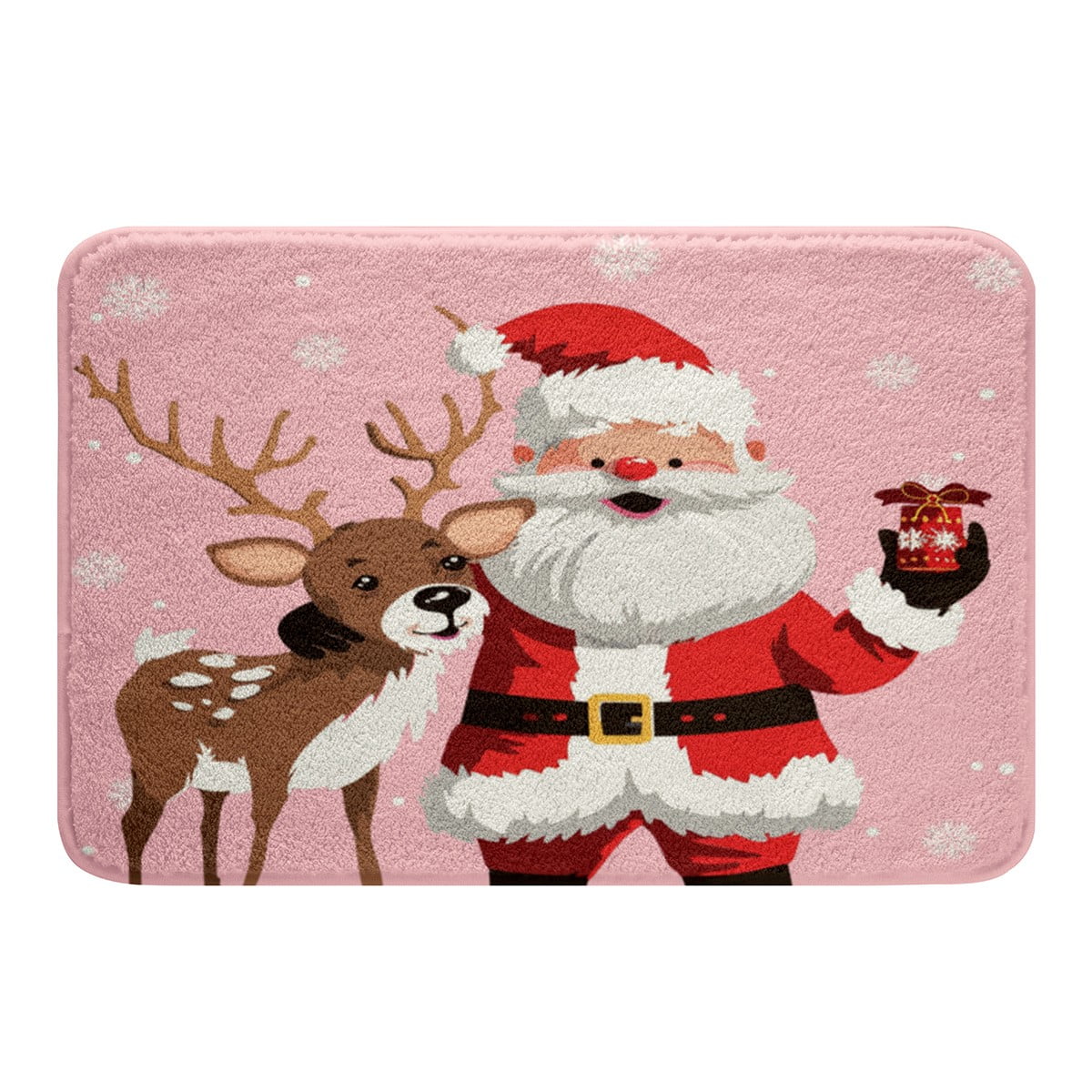 Cartoon Santa Claus Outdoor Rug Cute Elk Deer Bath Mat 16"x24",Xmas ...
