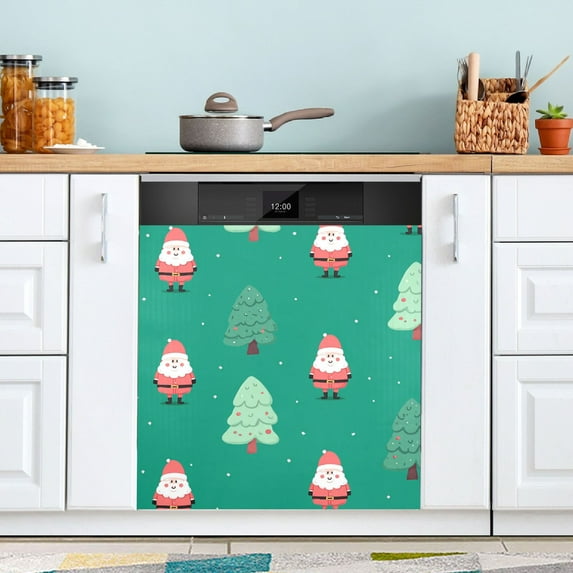 Cartoon Santa Claus in Christmas Trees Forest Dishwasher Magnet ...