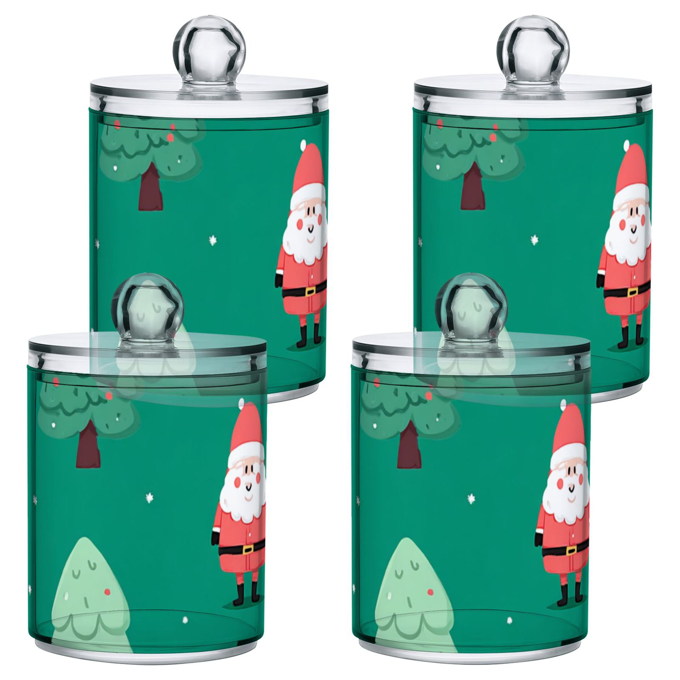Cartoon Santa Claus in Christmas Trees Forest Translucent Plastic Cans ...