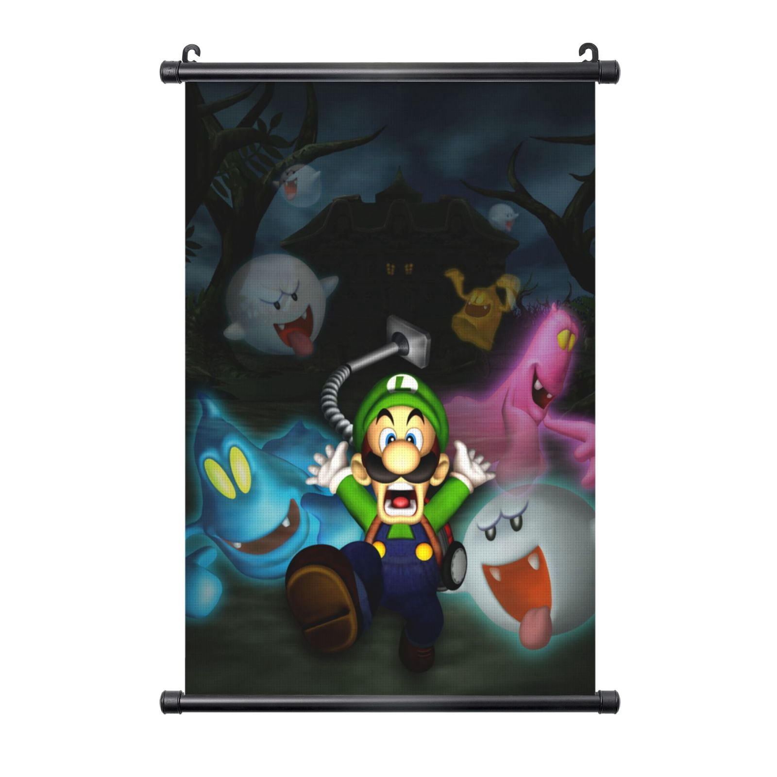 Cartoon Scary Luigi's Mansion Black Plastic Shaft Hanging Poster Decor Canvas Wall Hanging ...