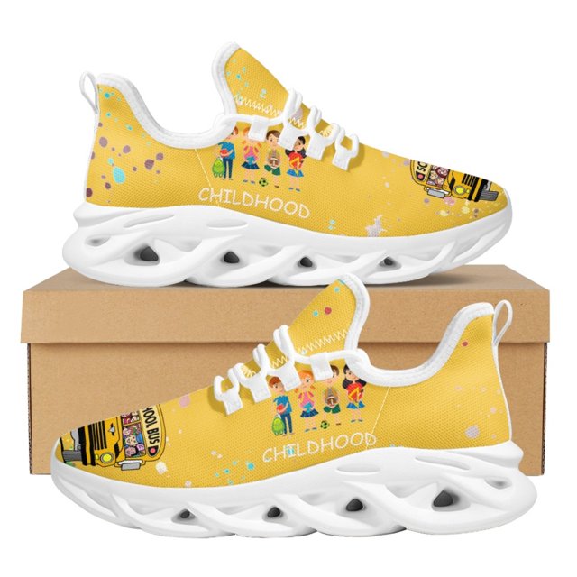 Cartoon School Bus Driver Childhood Printed Platform Shoes Outdoor Lace ...