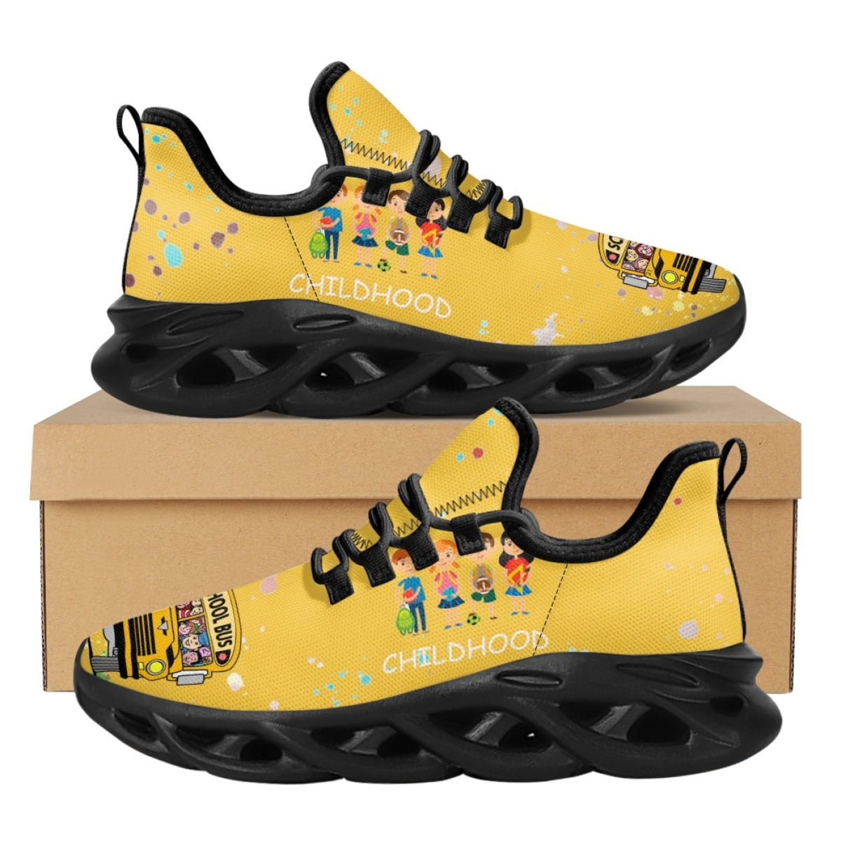 Cartoon School Bus Driver Childhood Printed Platform Shoes Outdoor Lace ...