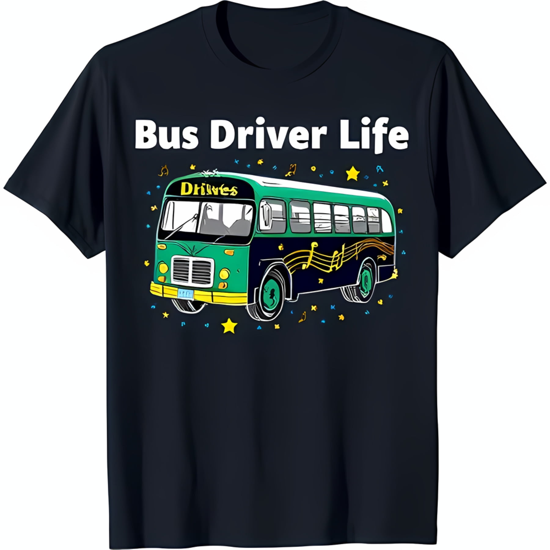 Cartoon School Bus T-Shirt 'Bus Driver Life' Design with Musical Notes ...