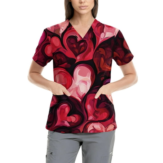 Cartoon Scrubs For Women,Women's Fashion V-Neck Nursing Top Valentine's ...