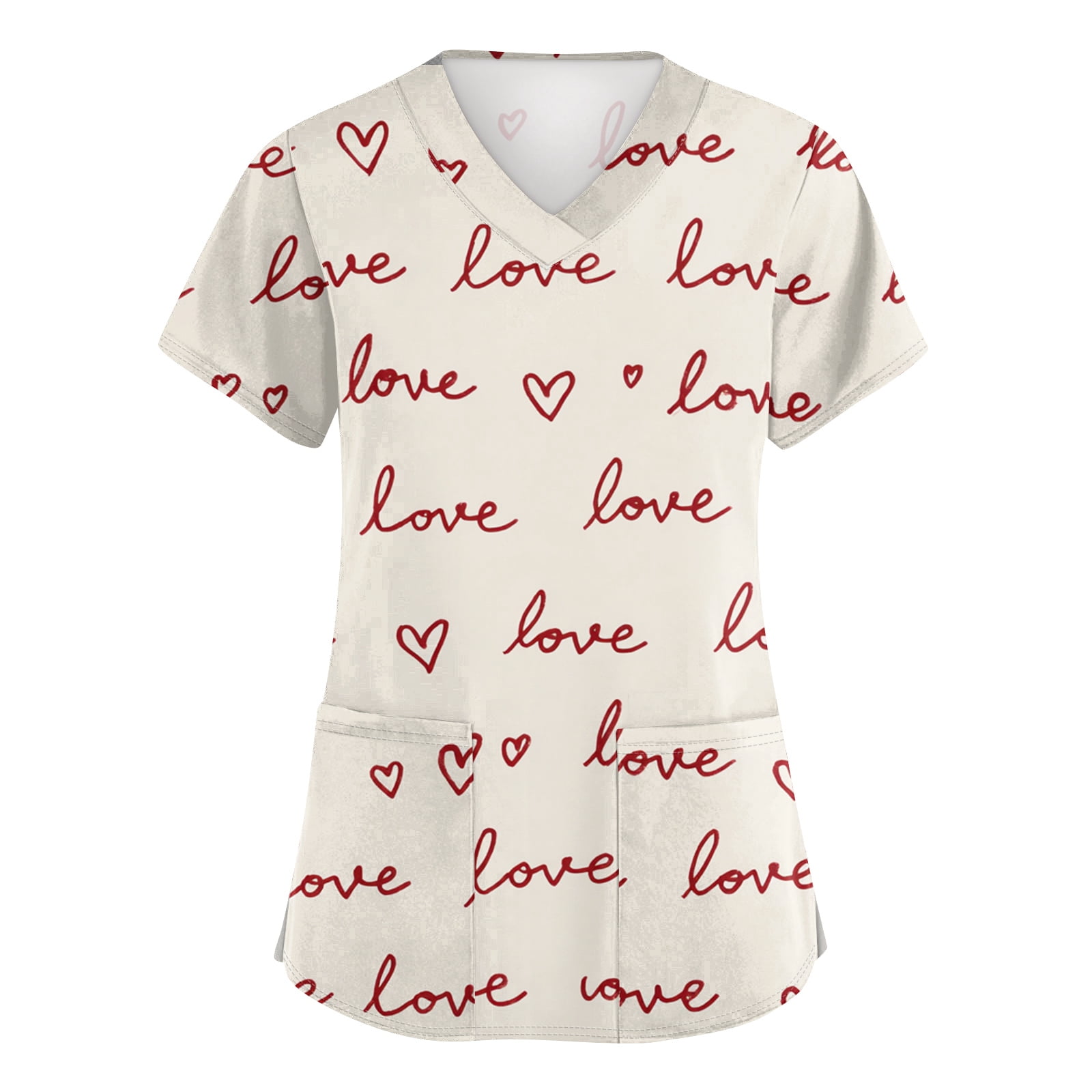 Cartoon Scrubs For Women,Women's V-Neck Valentine's Day Print Short ...