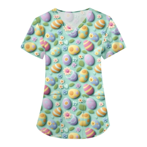 Cartoon Scrubs For Women，Womens Scrub Tops - Short Sleeve V-Neck Easter ...