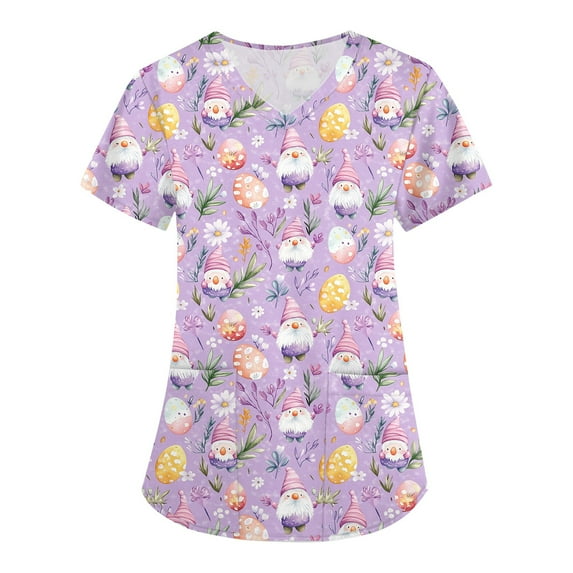 Cartoon Scrubs For Women，Womens Scrub Tops - Short Sleeve V-Neck Easter ...