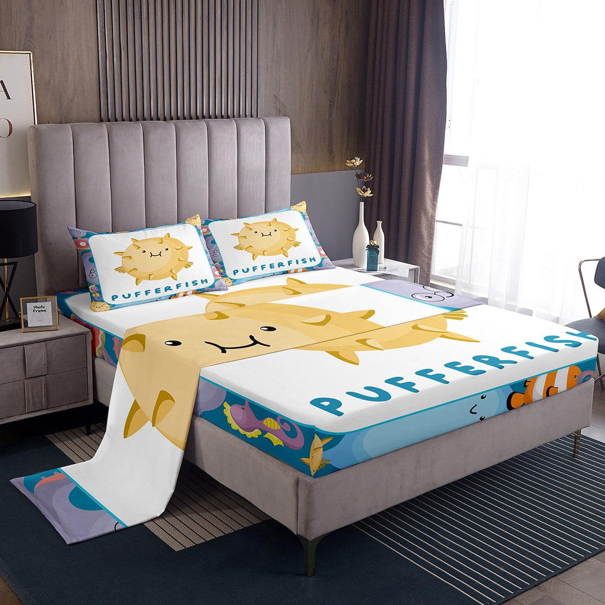Cartoon Sea Animal Bed Sheets Set Twin Size,Cute Balloonfish Sheet Set ...
