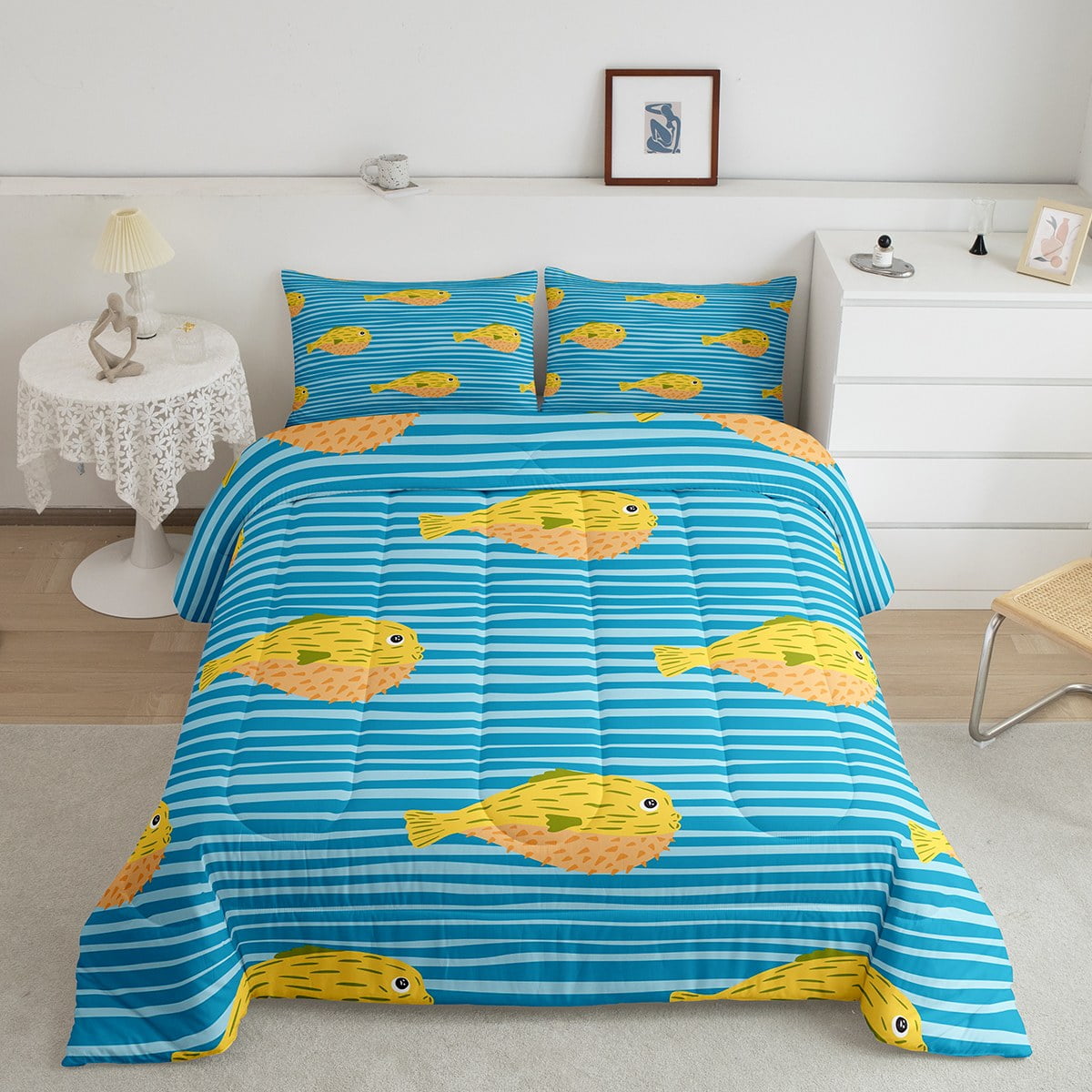 Cartoon Sea Animal Bedding Comforter Sets Full Size Cute Doodle ...