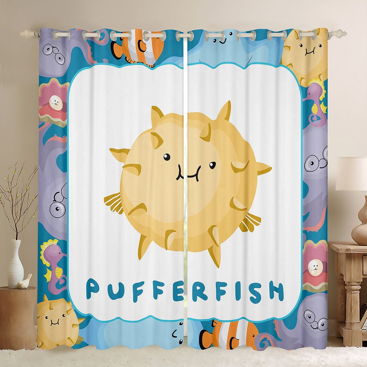 Cartoon Sea Animal Blackout Curtains 52"x63" Set of 2 Panels,Cute ...