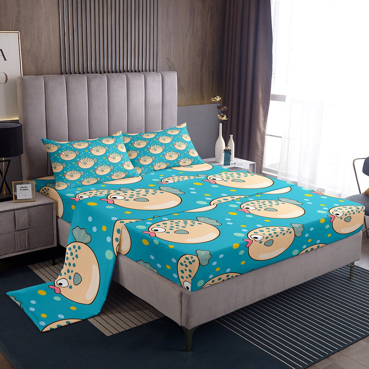 Cartoon Sea Animal Sheet Set Queen Size,Cute Funny Pufferfish ...
