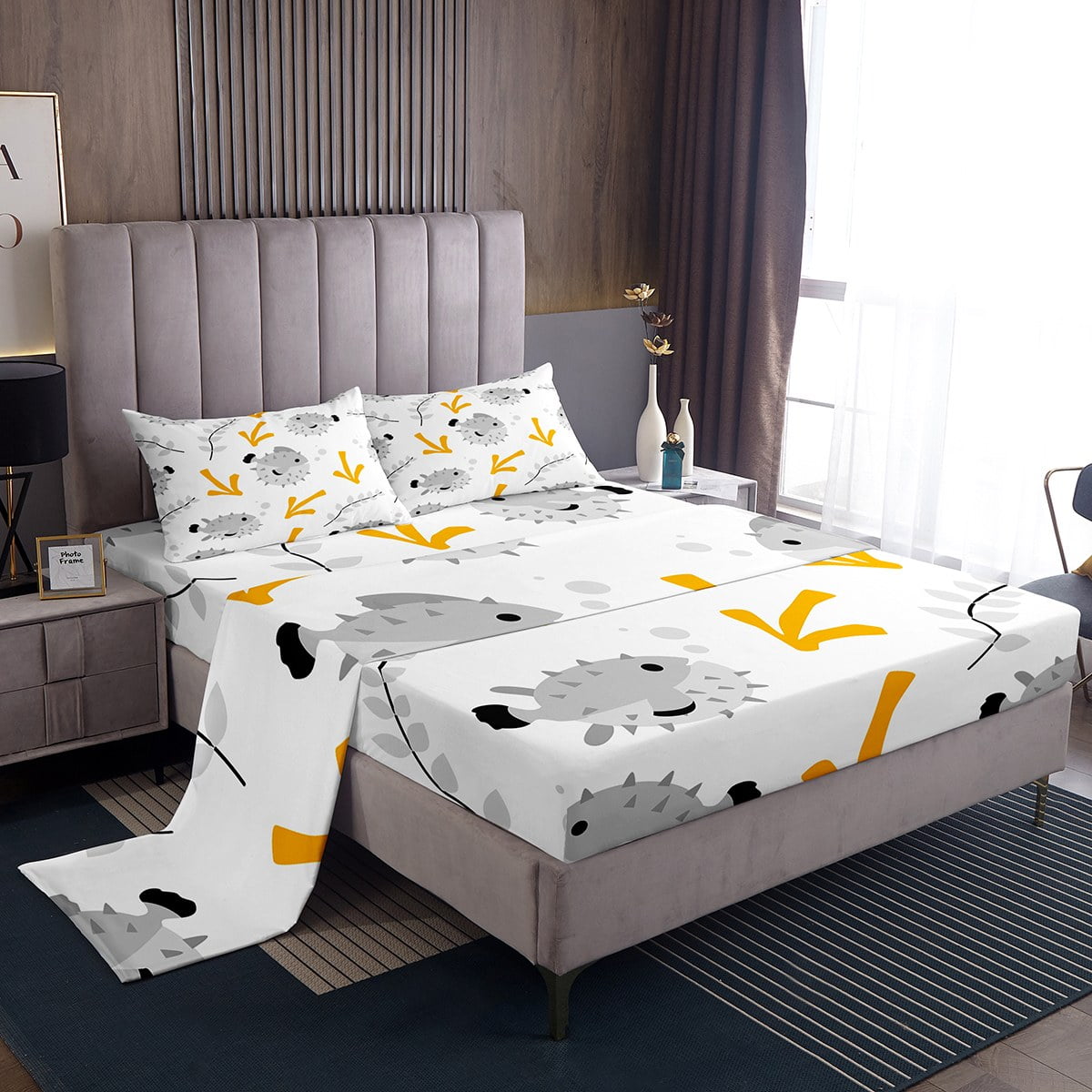Cartoon Sea Animal Sheet Set Twin Size Cute Pufferfish Pattern Sheets ...