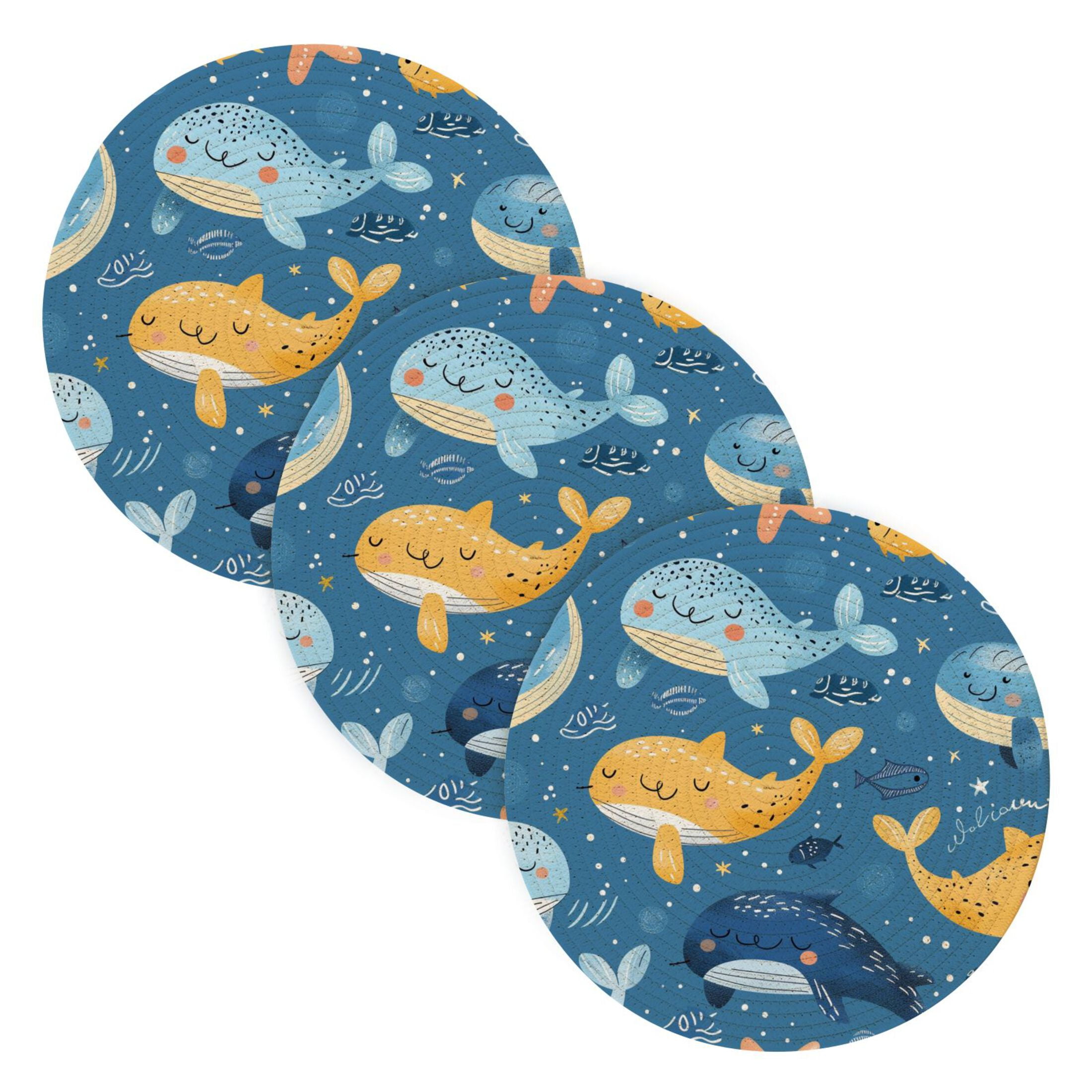 Cartoon Sea Animals Trivet Mats Woven Pot Holders 3Pcs Non-Slip Heat ...