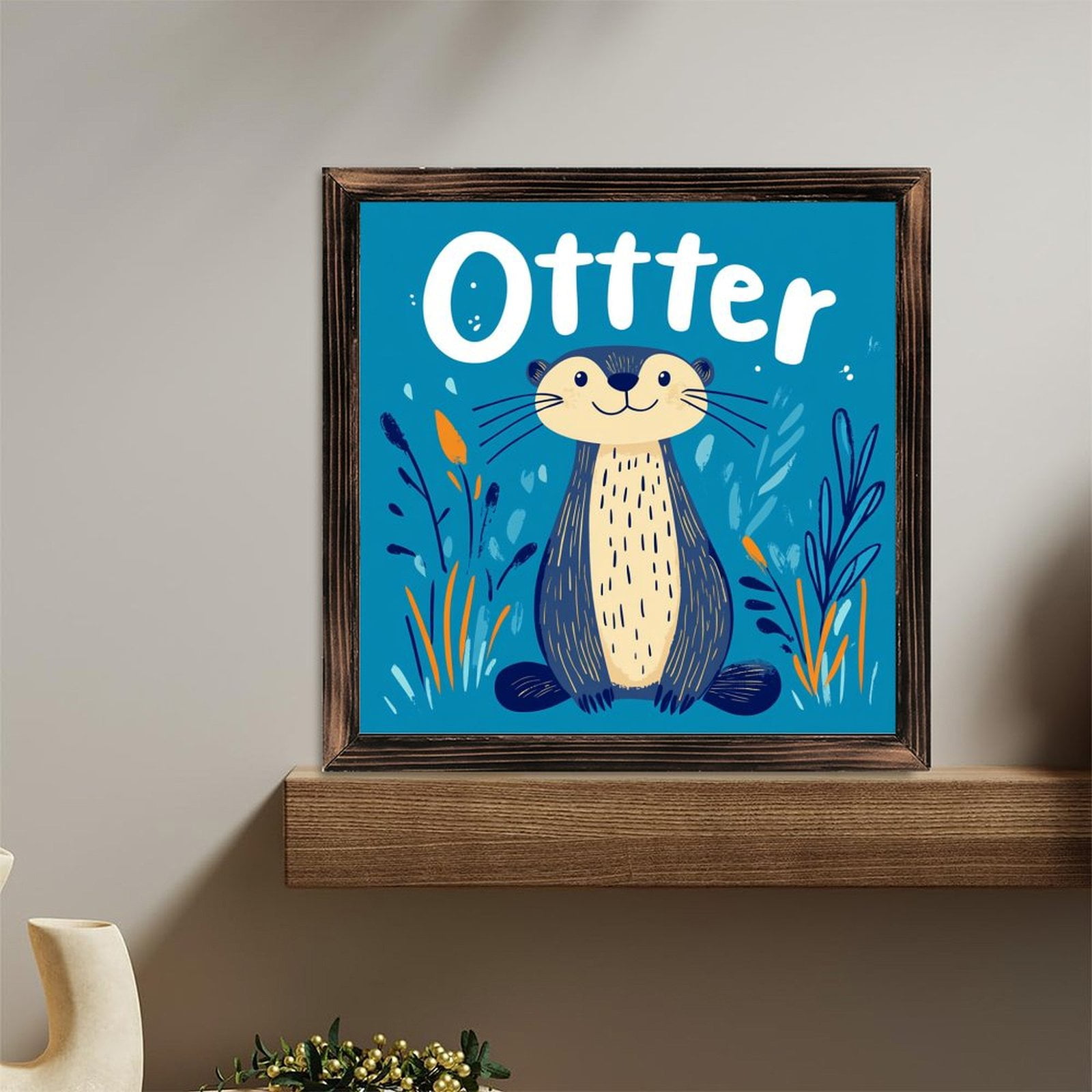Cartoon Sea Otter Wooden Sign Wall Plaque - Vintage Art Decoration ...