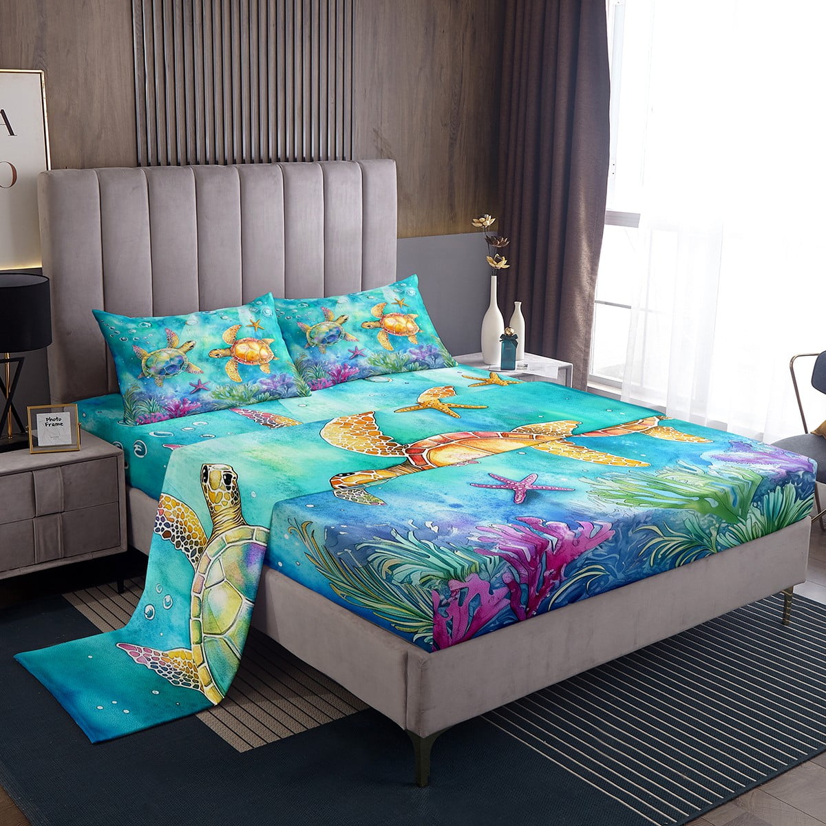 Cartoon Sea Turtle Bed Sheets For Boys Girls Kids Ocean Tortoise Animal ...