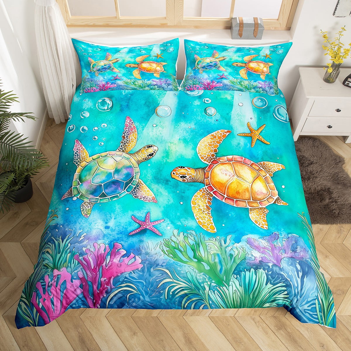 Cartoon Sea Turtle Comforter Cover Kids Ocean Tortoise Animal Toddler ...