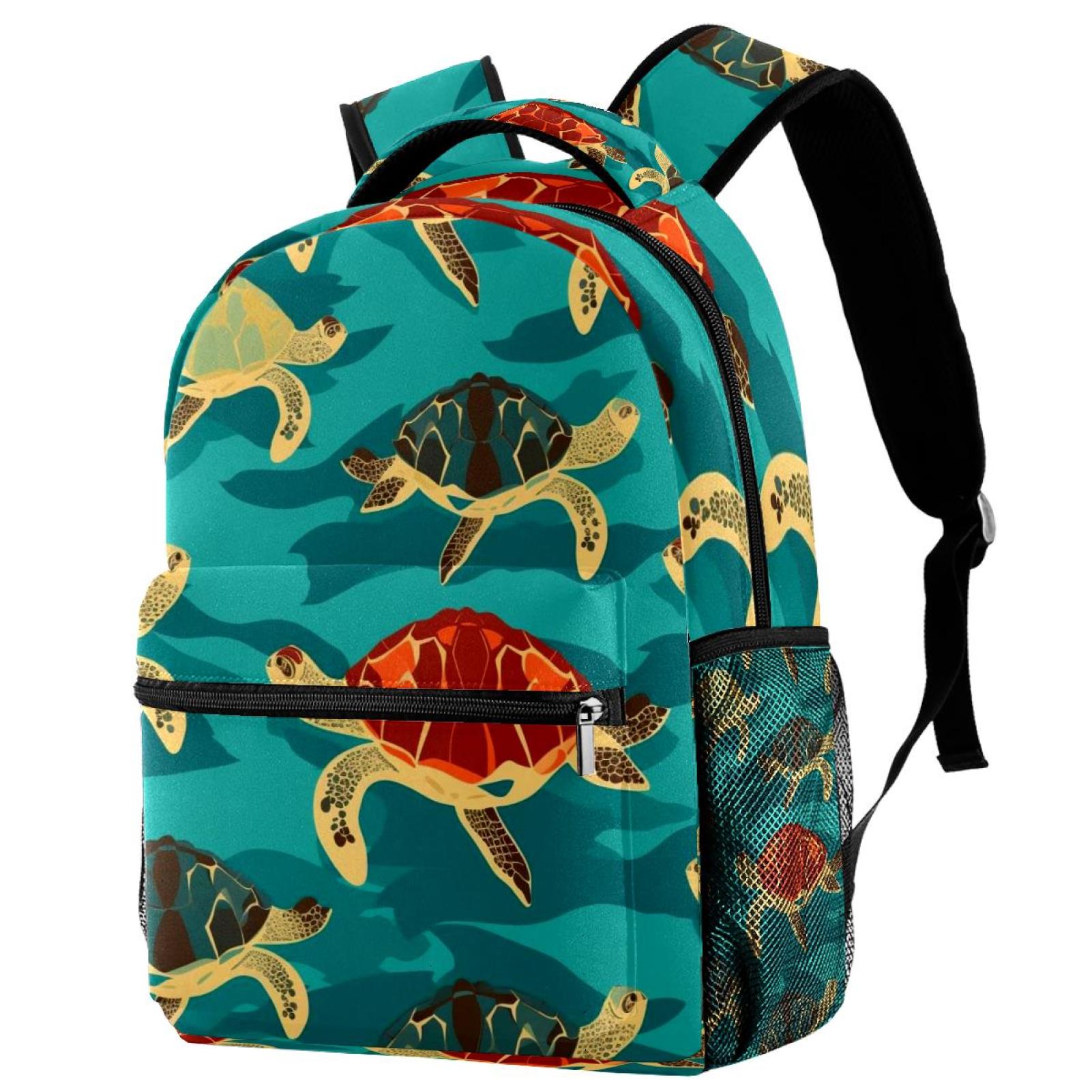 Cartoon Sea Turtle Seamless Pattern Casual Backpacks Lightweight ...