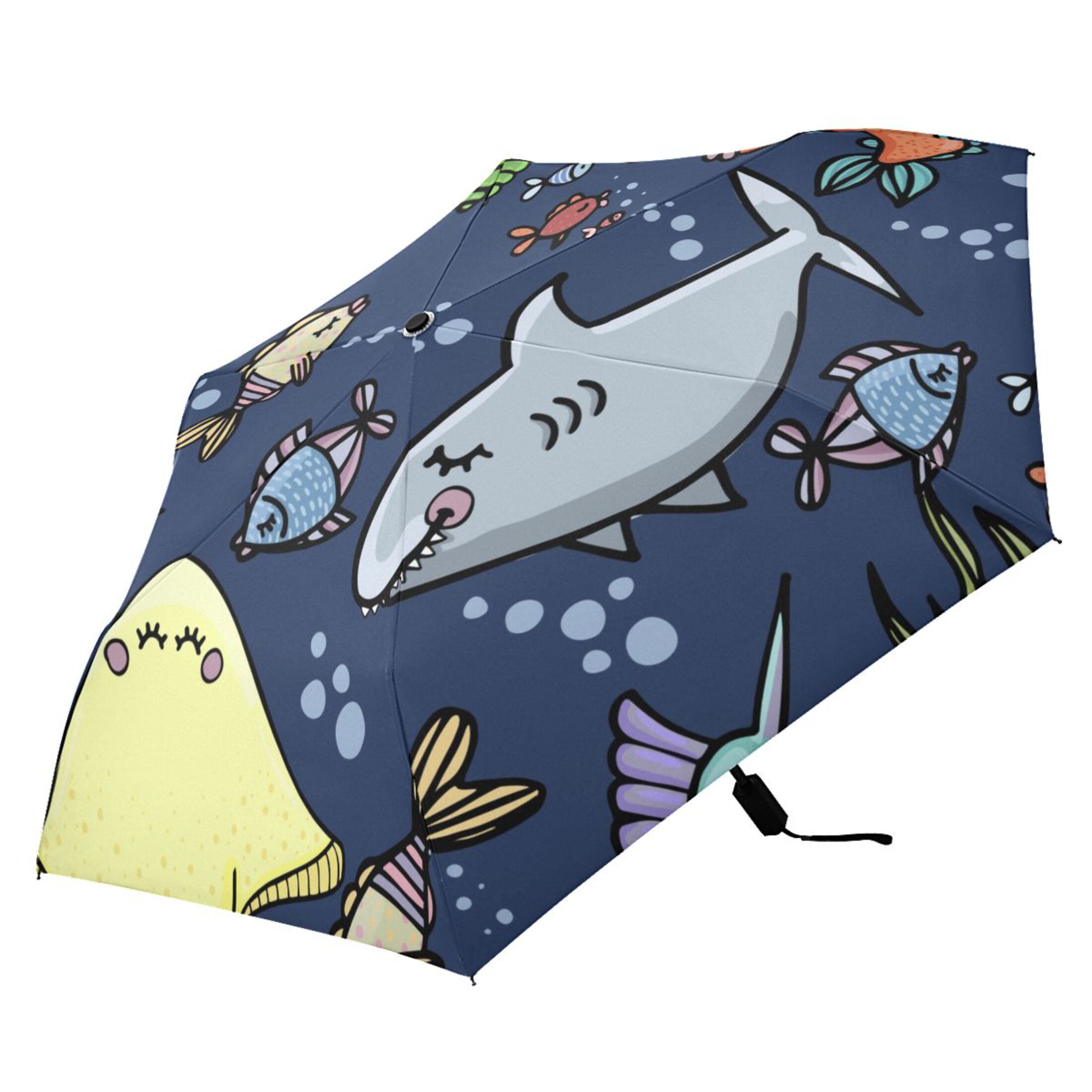 Cartoon Sea Turtles Animals and Fish Compact Folding Umbrella for Rain ...
