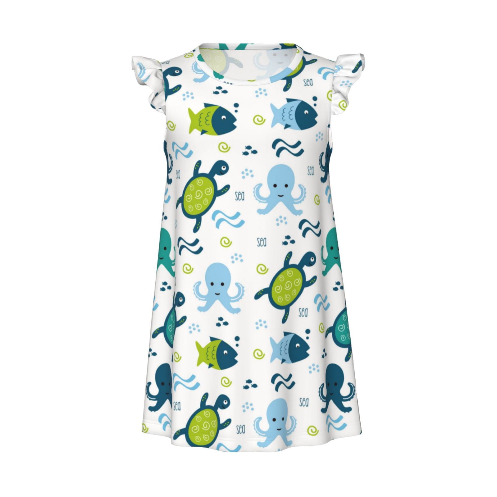 Cartoon Sea creatures Girls Nightgowns, Short Sleeves Princess Dress ...