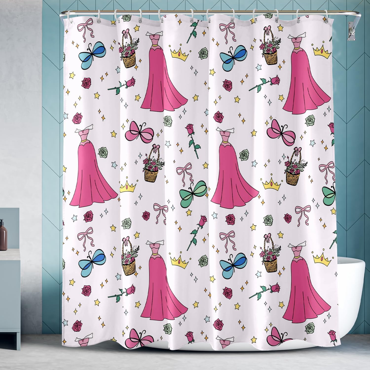 Cartoon Seafloor Princess Shower Curtain Children Fairy Tale Theme Cute ...
