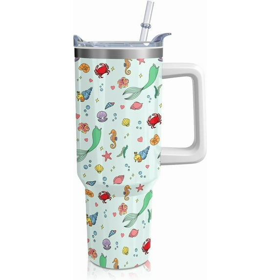 Cartoon Seafloor Princess Tumbler with Handle & Straw | Sea World ...