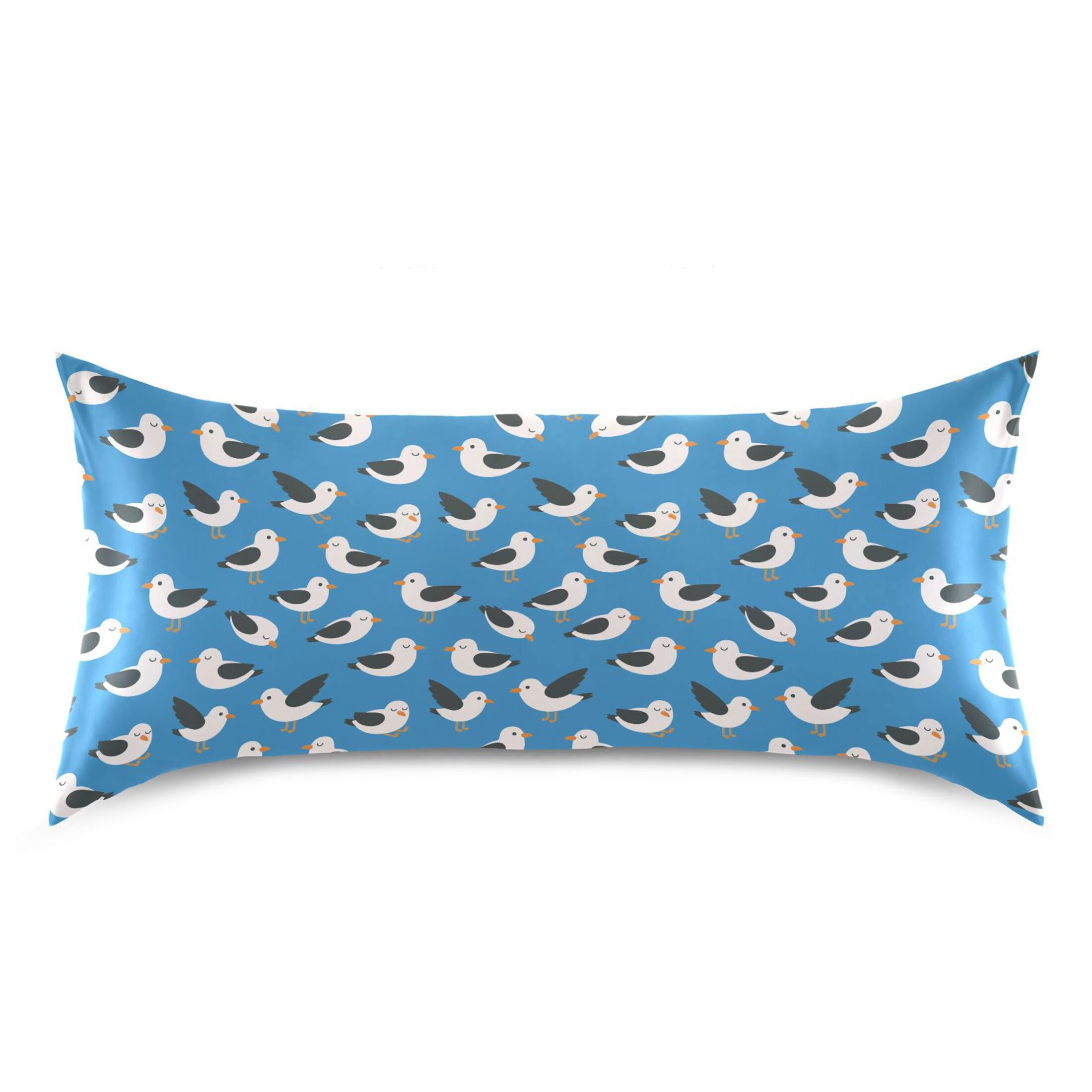 Cartoon Seagull Pattern Pillow Case King Size Silky Satin Pillow Cover ...