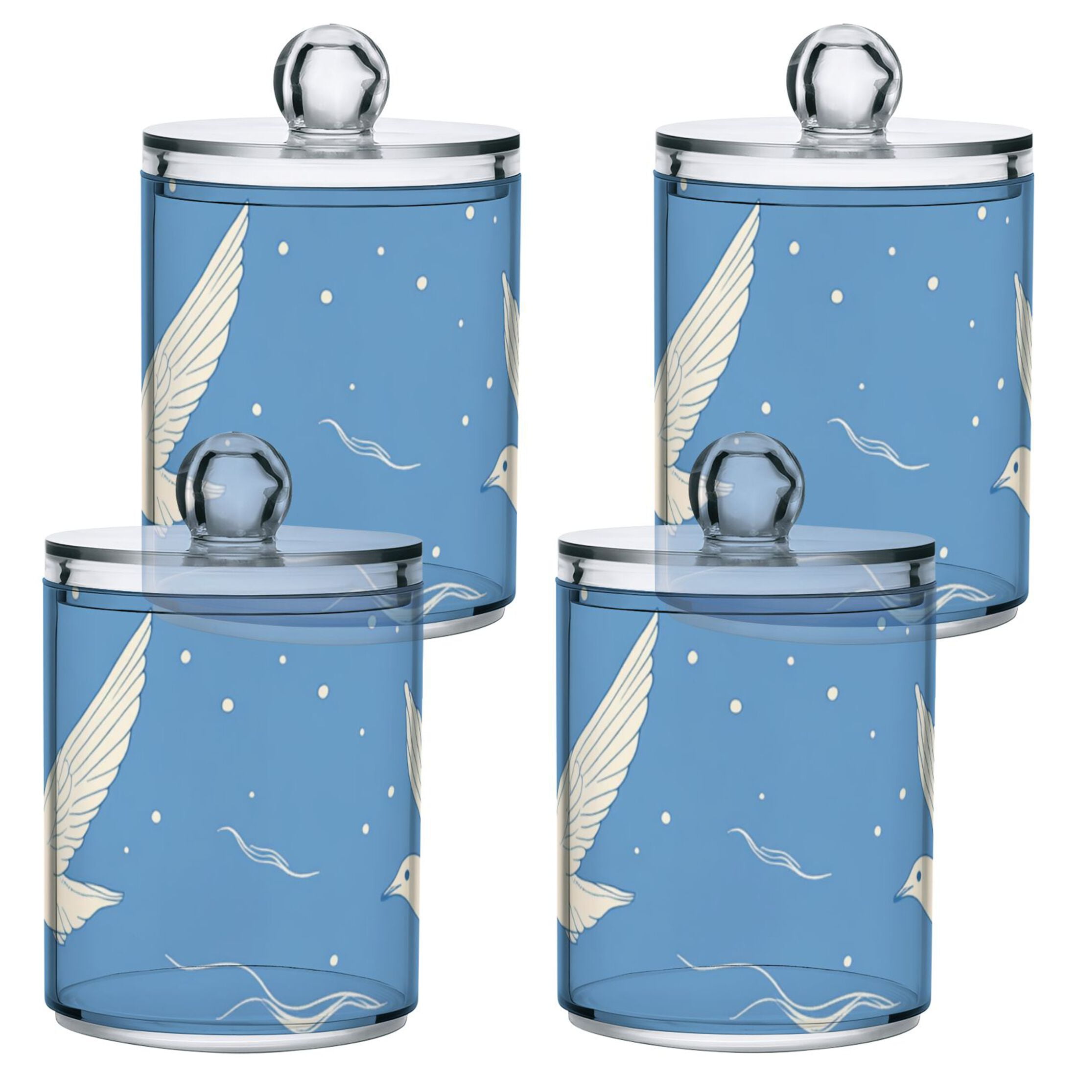 Cartoon Seagulls Shells Moon Waves Translucent Plastic Cans Storage ...