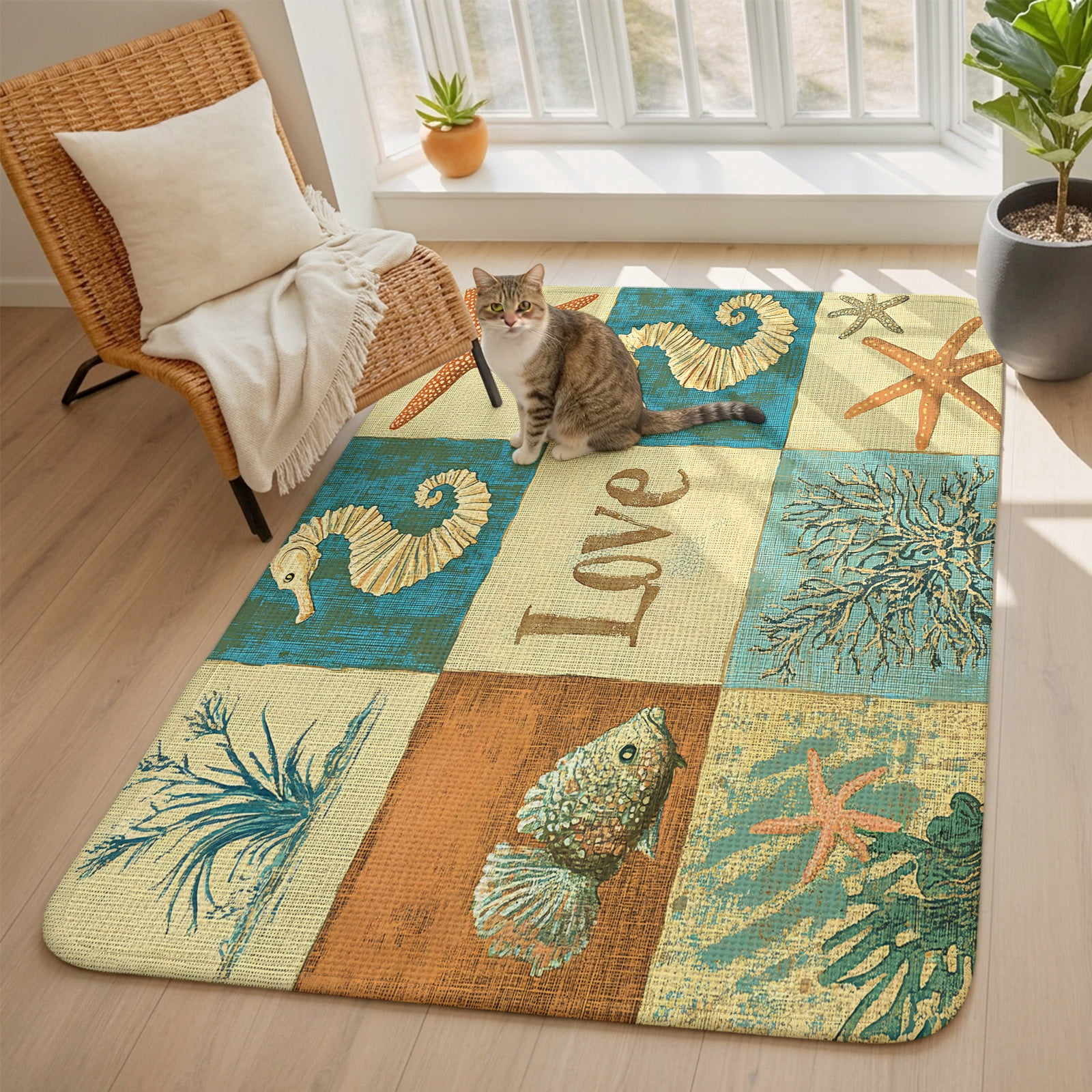 Cartoon Seahorse Starfish Area Rugs for Living Room 5x7, Ocean Fish ...