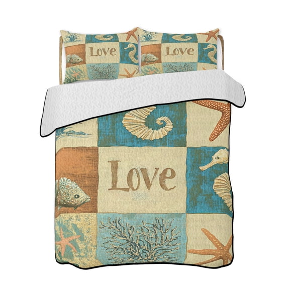 Cartoon Seahorse Starfish Quilts Bedding Set Twin Size Ocean Fish ...