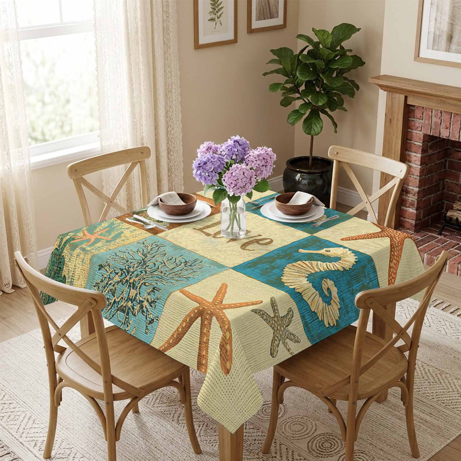 Cartoon Seahorse Starfish Square Tablecloth 60x60 Inch Ocean Fish ...