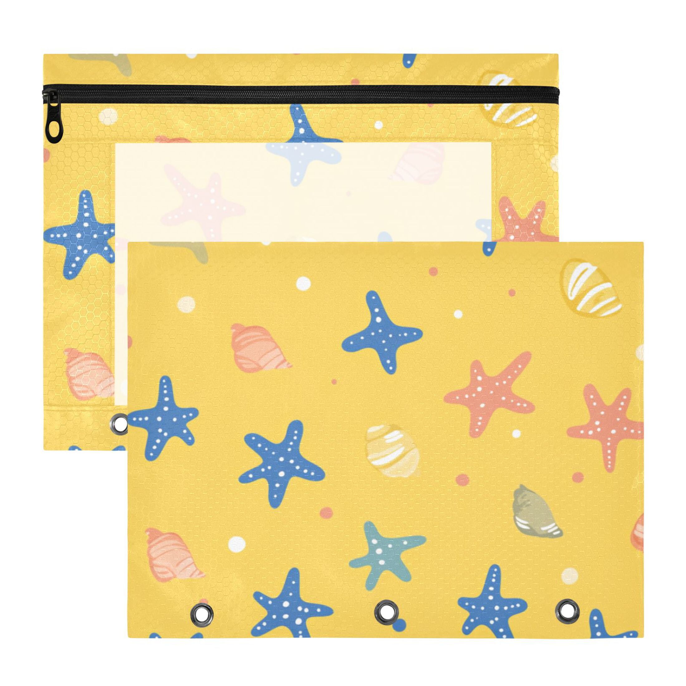 Cartoon Seashell Starfish Yellow Background 3-Ring Binder Pouches A4 ...