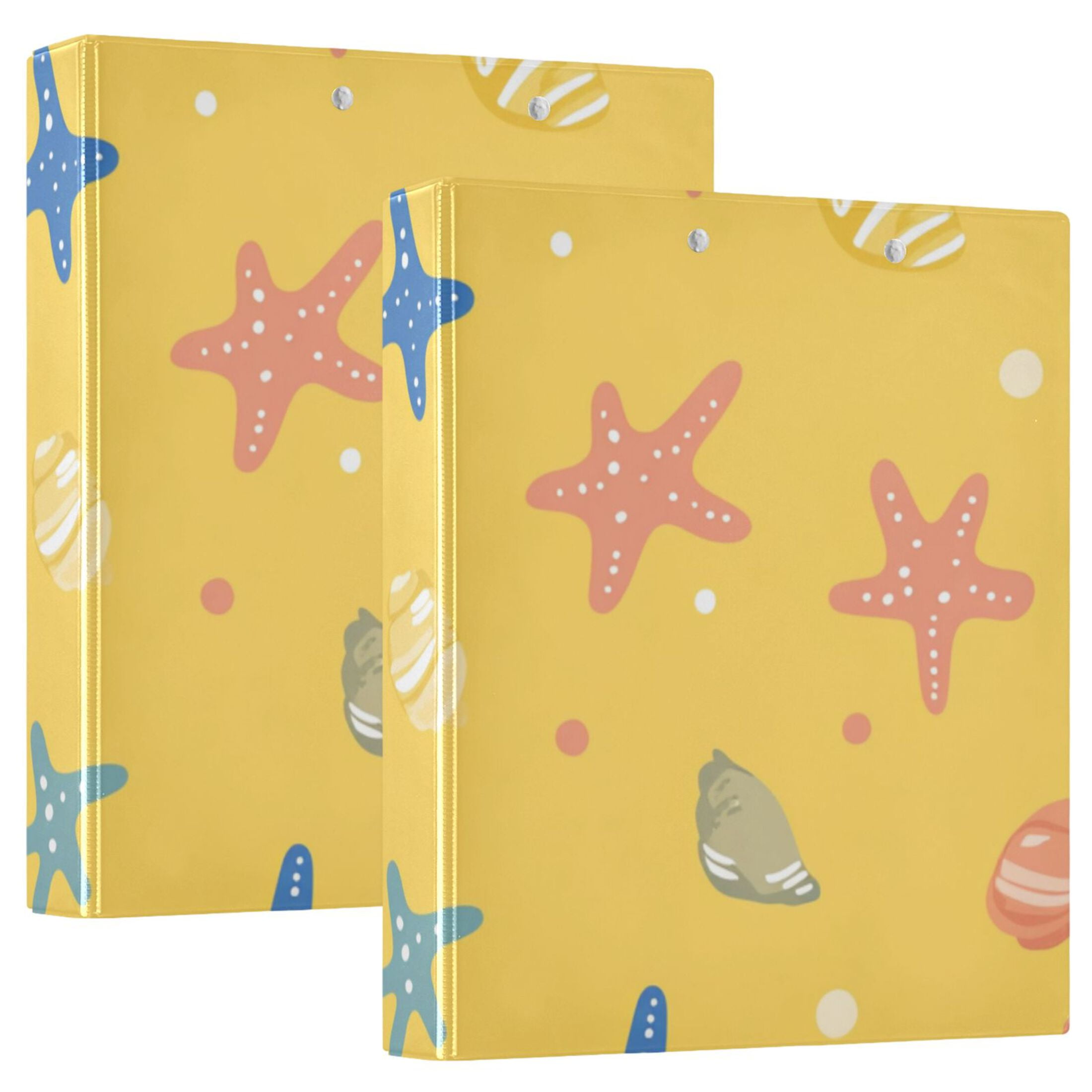 Cartoon Seashell Starfish Yellow Background Round Ring Binder 3 Rings 1 ...